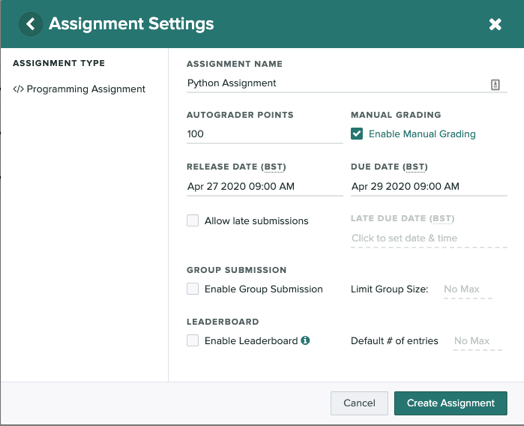 Creating A Programming Assignment In Gradescope Staff Guide Digital